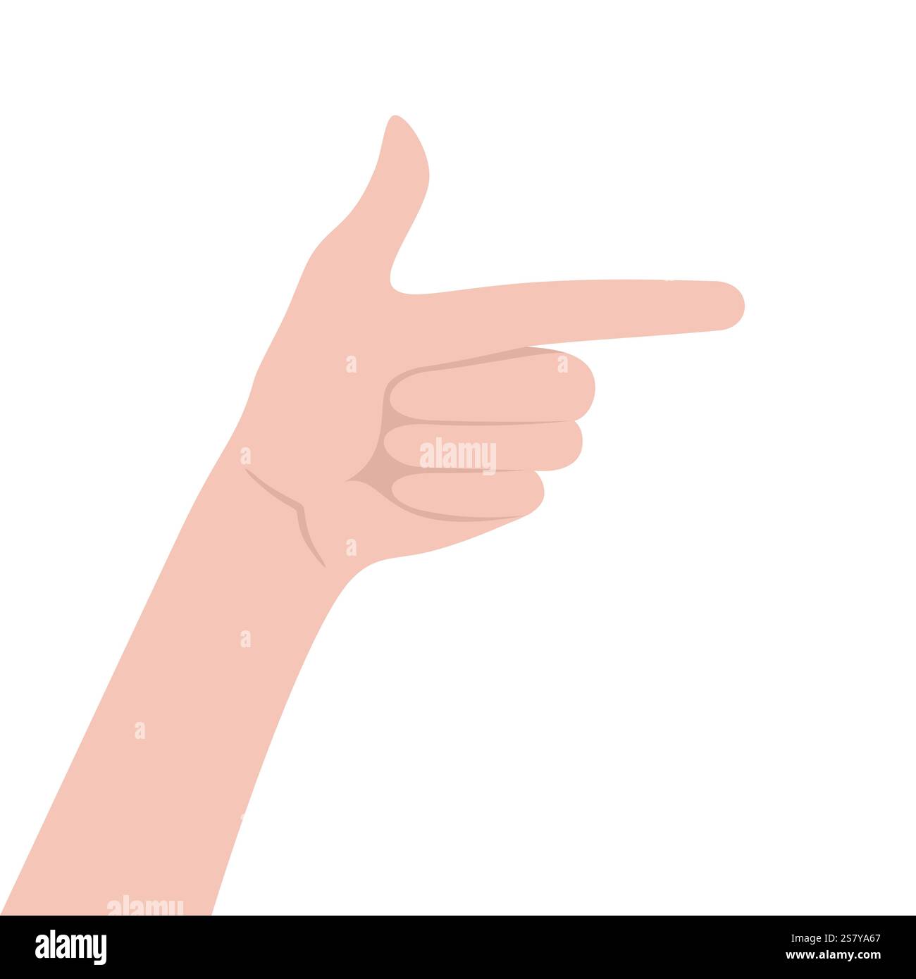 Human hand pointing with forefinger to the side, isolated on white background. Flat vector ...