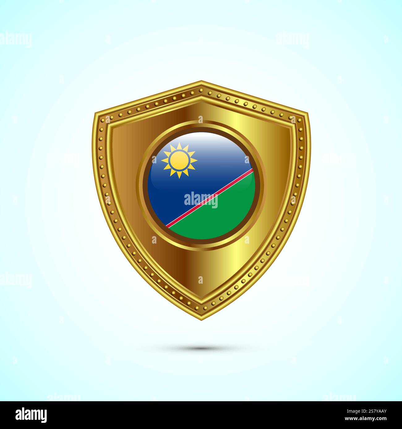 Rounded flag of Namibia with glossy gold shield Stock Vector Image ...