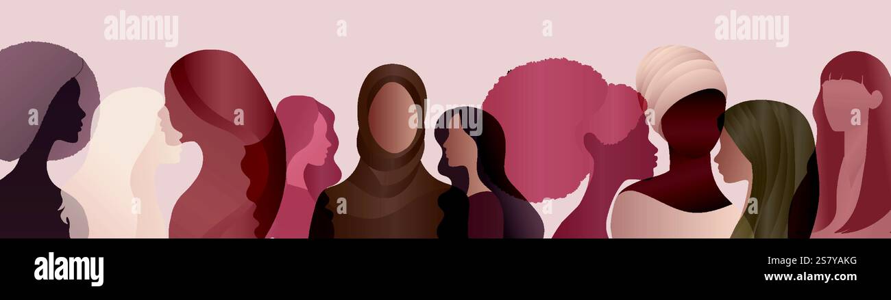 Group silhouette of multicultural women. International women s day ...