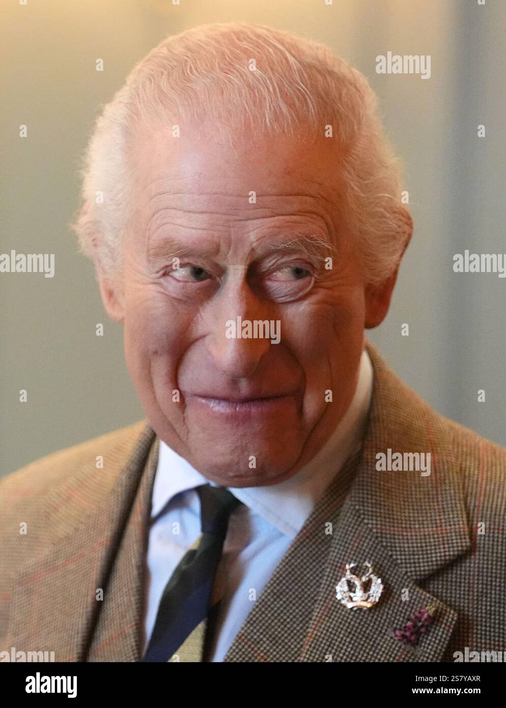 King Charles III during a visit to the Gordon Highlanders Museum, in ...