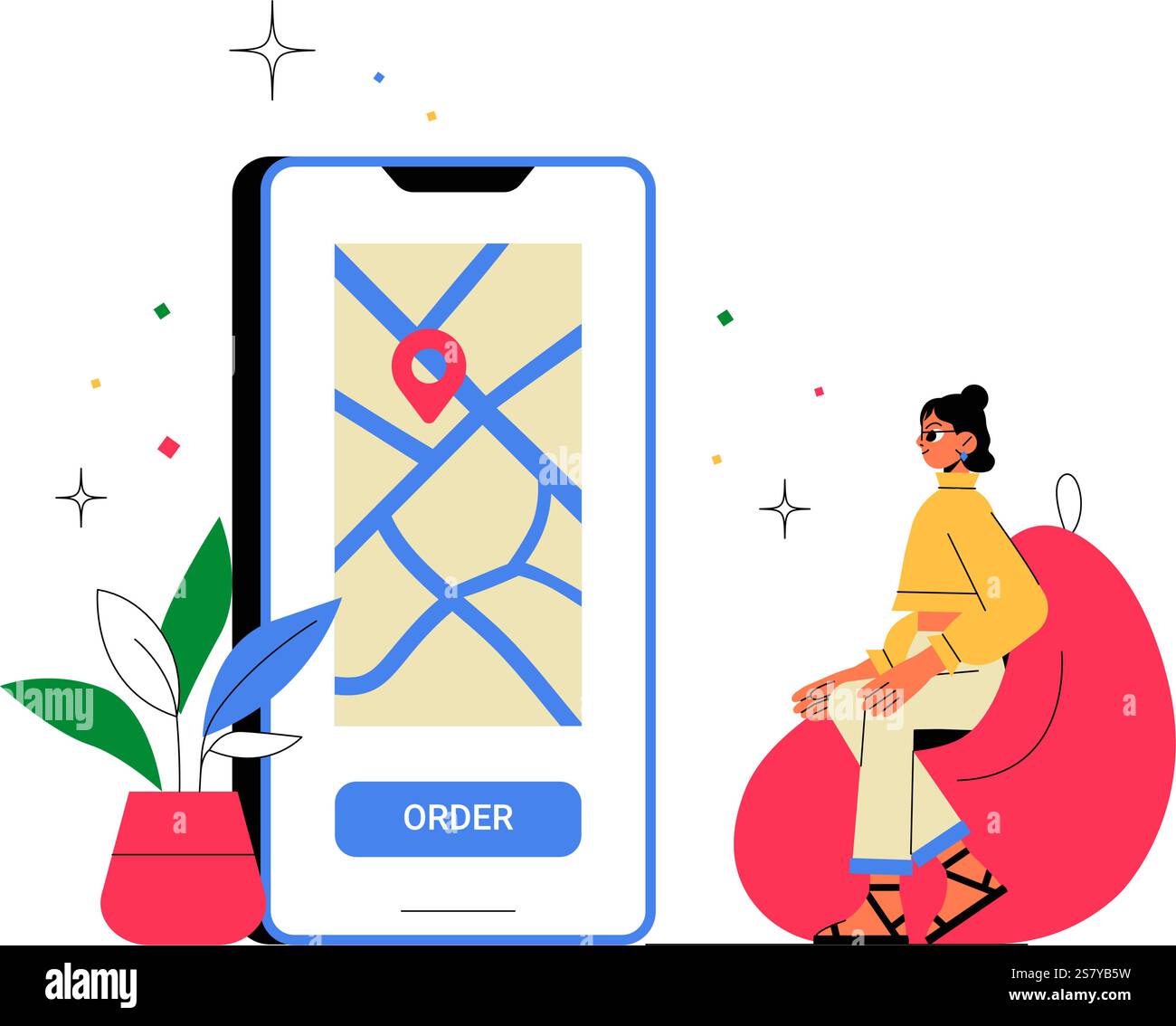 Navigation App On Smartphone With Woman Sitting On Bean Bag In Flat ...