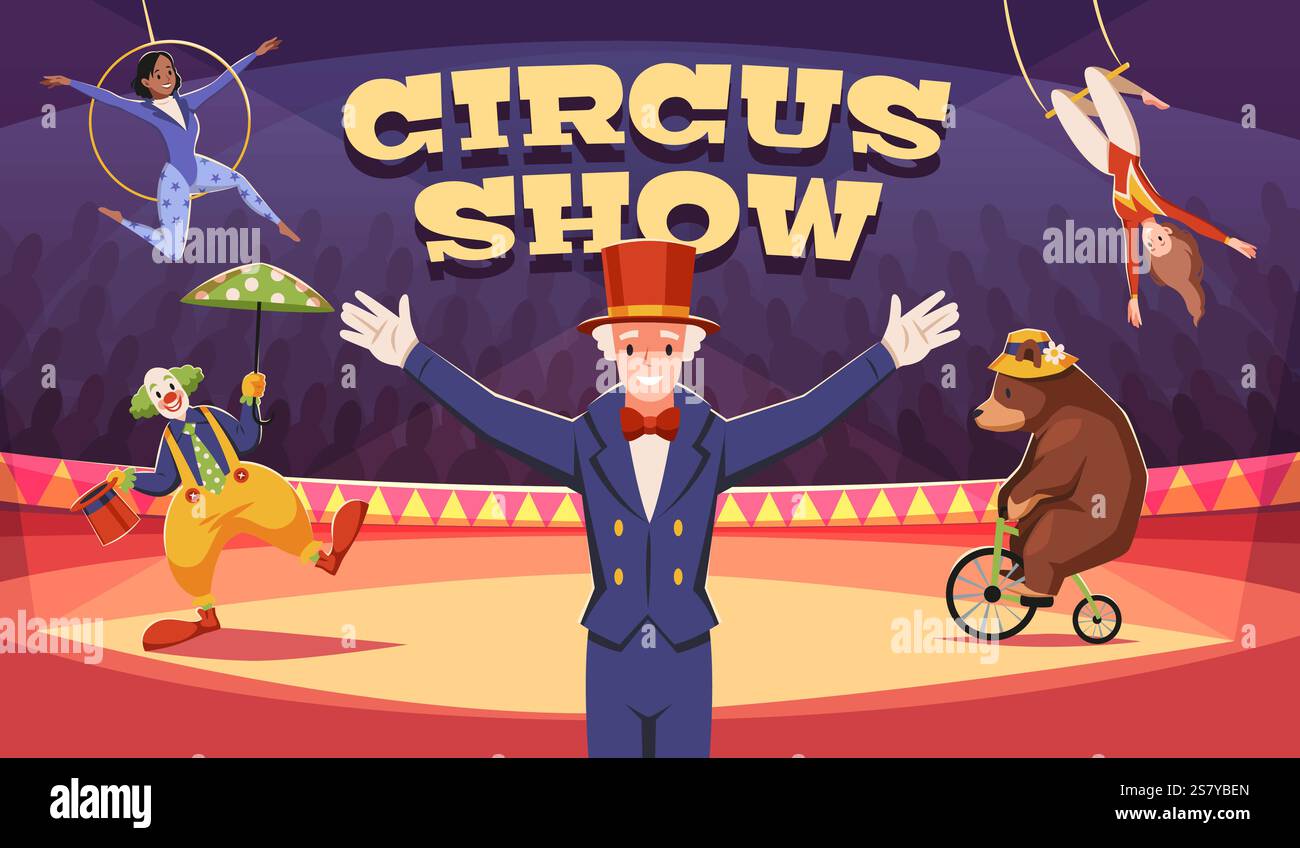 Arena performance poster. Circus show invitation, entertainers ...