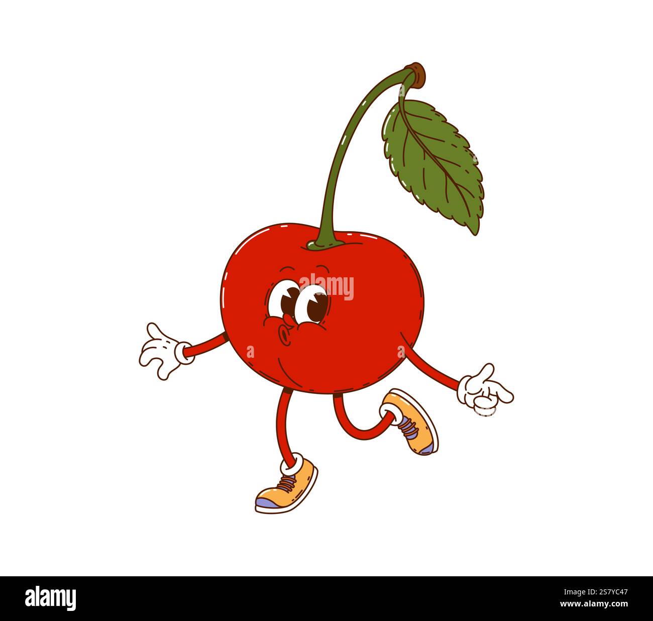 Cartoon groovy cherry berry character happily whistling and dancing ...