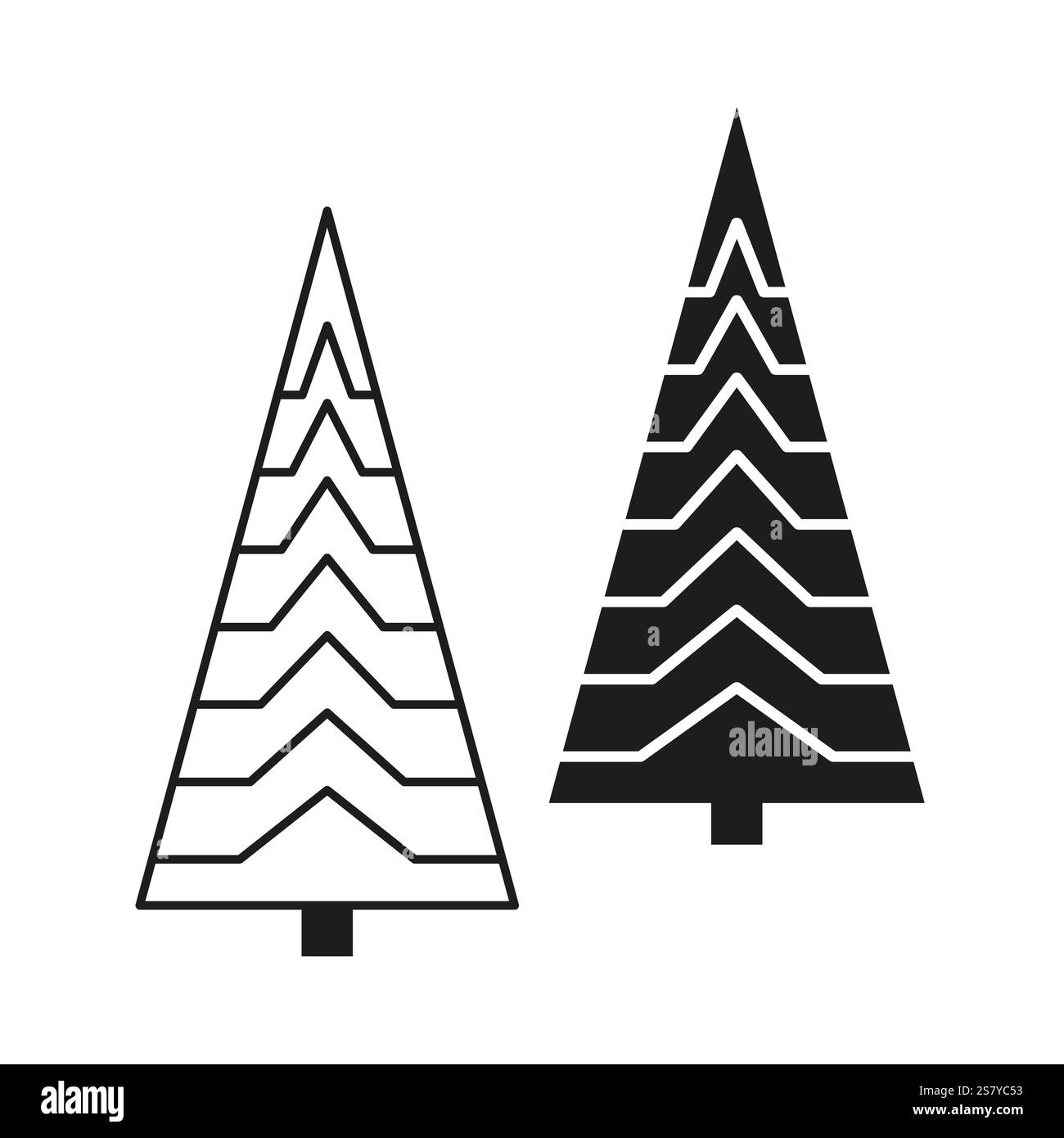 Stylized Christmas trees. Geometric vector shapes. Black and white ...