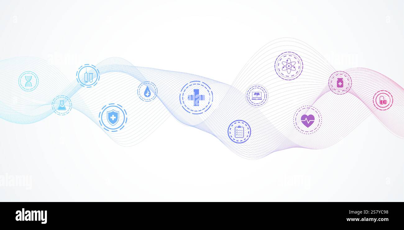 Modern health care banner template with flat icons. Medical innovation ...
