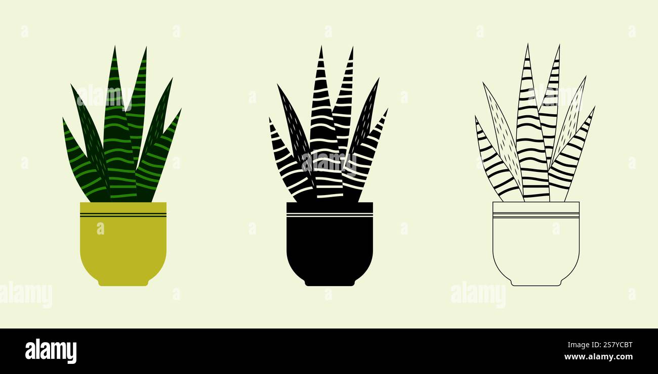 Snake plant illustration, silhouette snake plant and hand-drawn snake ...