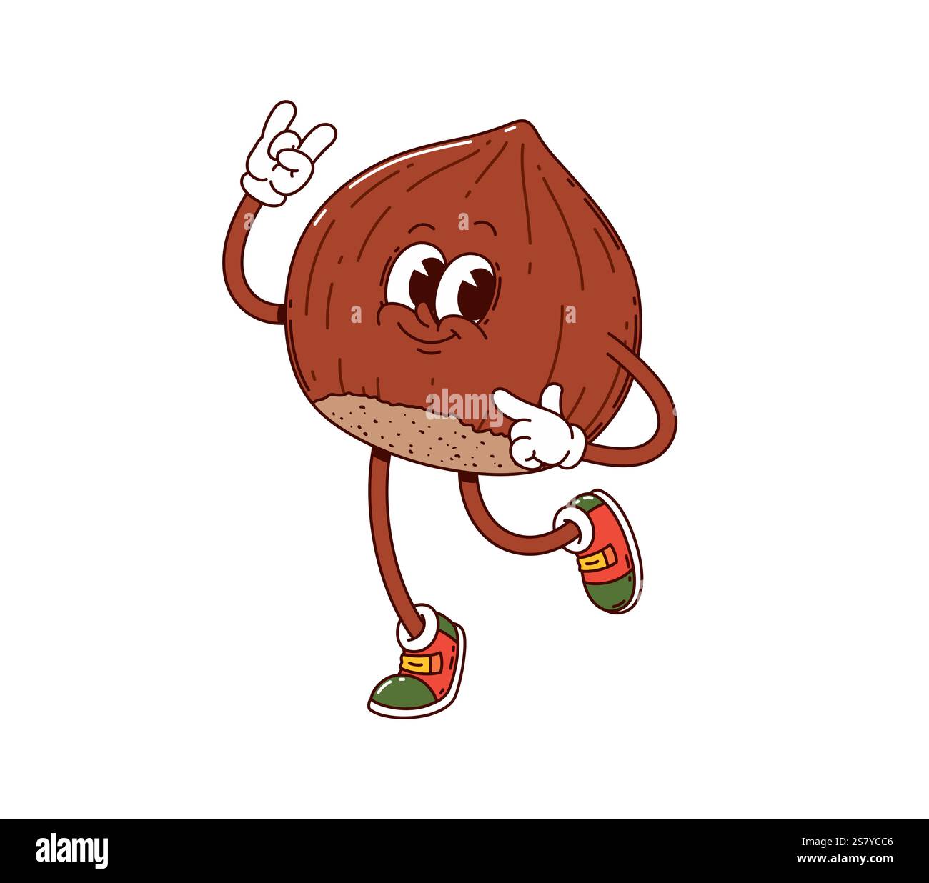 Cartoon groovy hazelnut nut character in retro sneakers joyfully ...