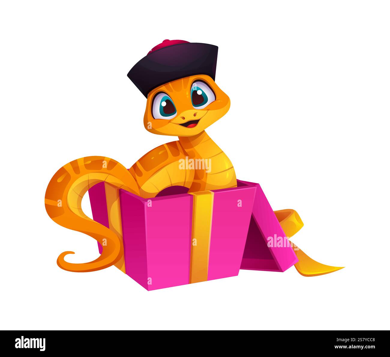 Asian horoscope cartoon snake character in holiday gift box, vector ...