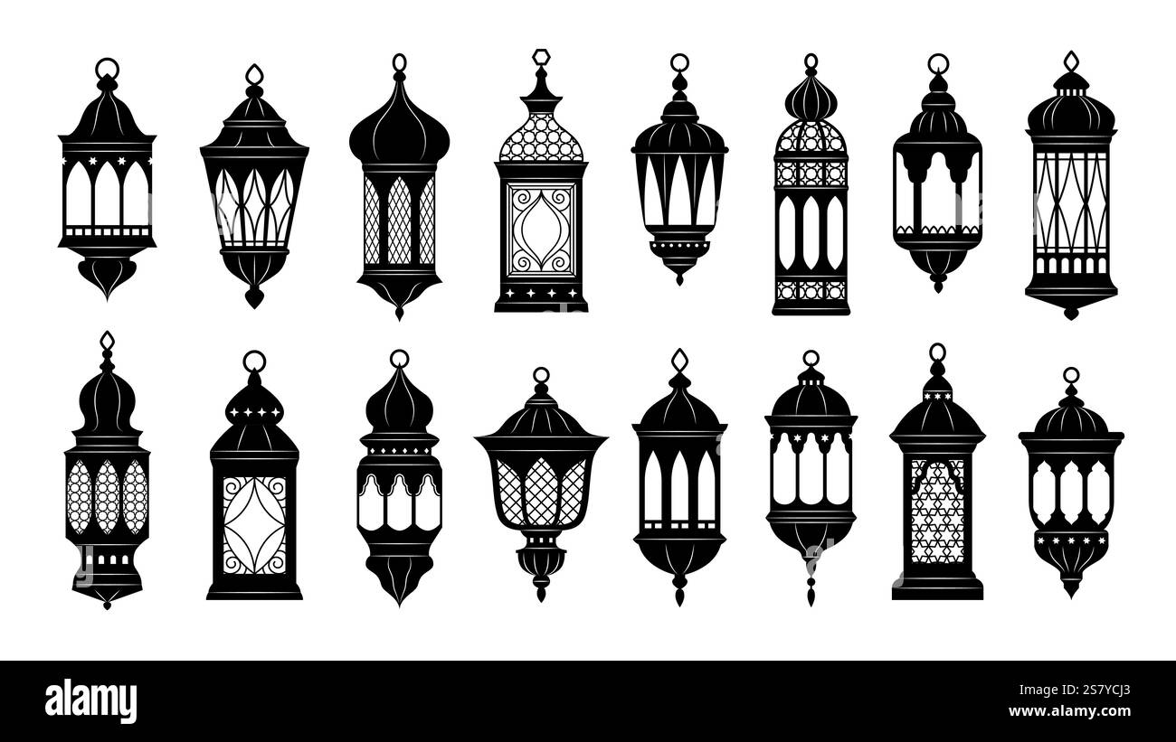 Arabian lanterns and lamp black silhouettes. Arab islamic, ramadan or ...