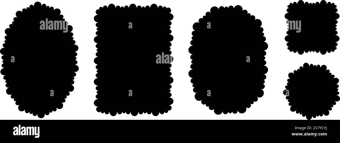 Different wave edge frame collection. Jagged scalloped border element set. Black wavy undulate ...