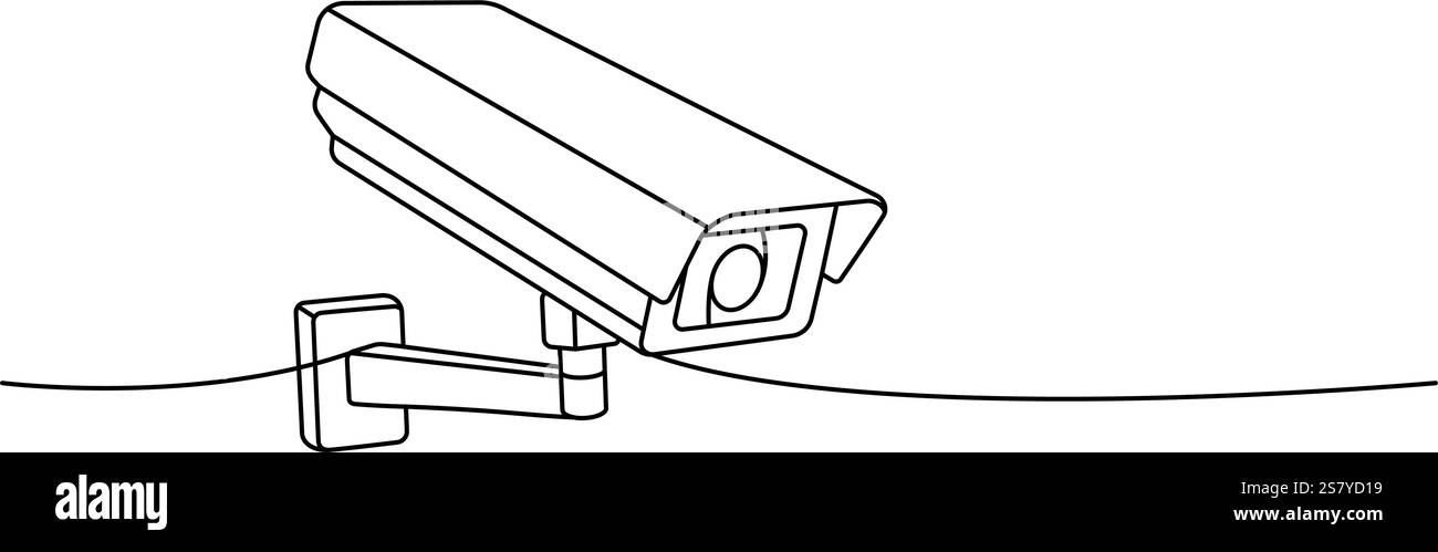 Security camera one line continuous drawing. Security surveillance ...