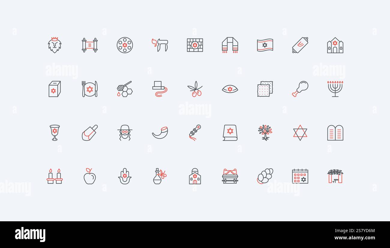 Judaism, Jewish holidays and culture, synagogue and prayers line icon ...