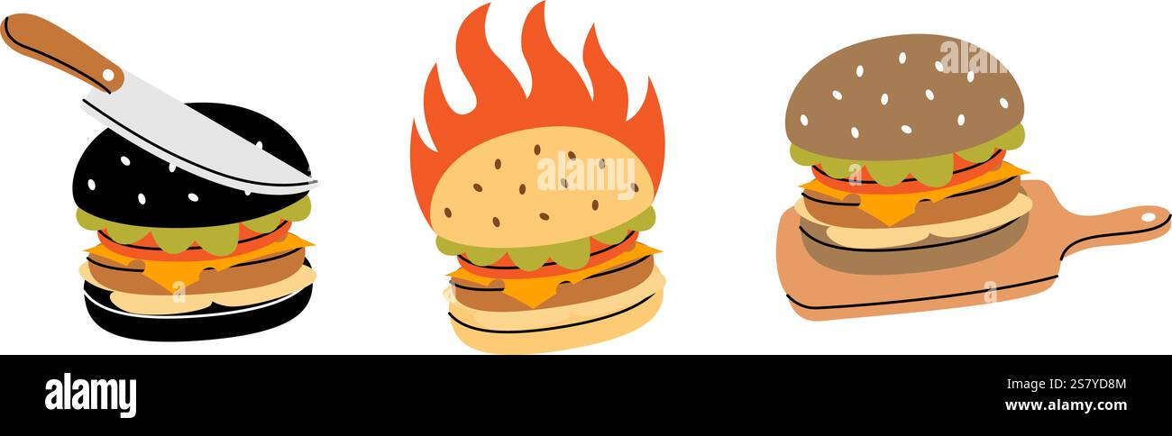Fresh burger set. Traditional American fast food. Takeaway snack ...