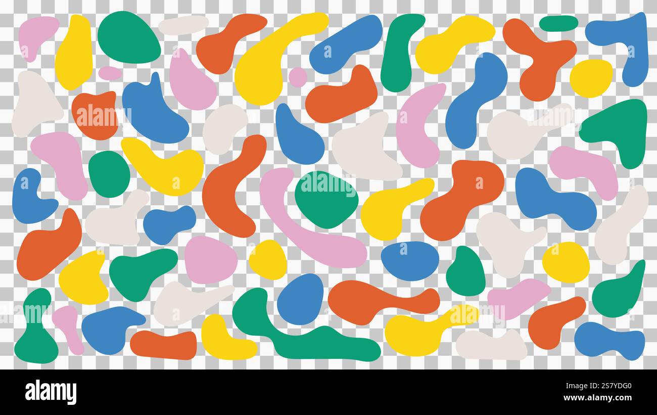 Fluid and liquid blobs with abstract geometric shapes on a transparent ...