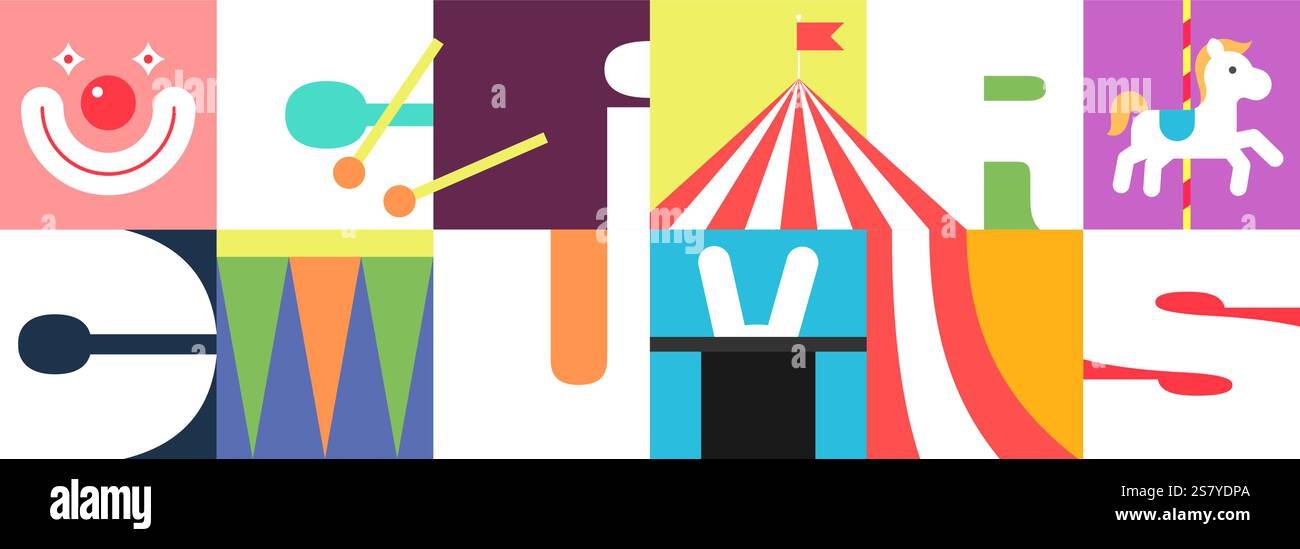 Circus event banner with festive marquee and bold typography. Colorful ...