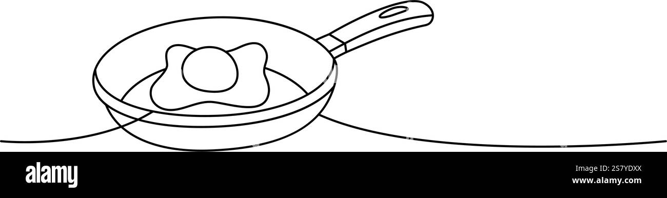 Fried egg on frying pan one line continuous drawing. Organic farm ...