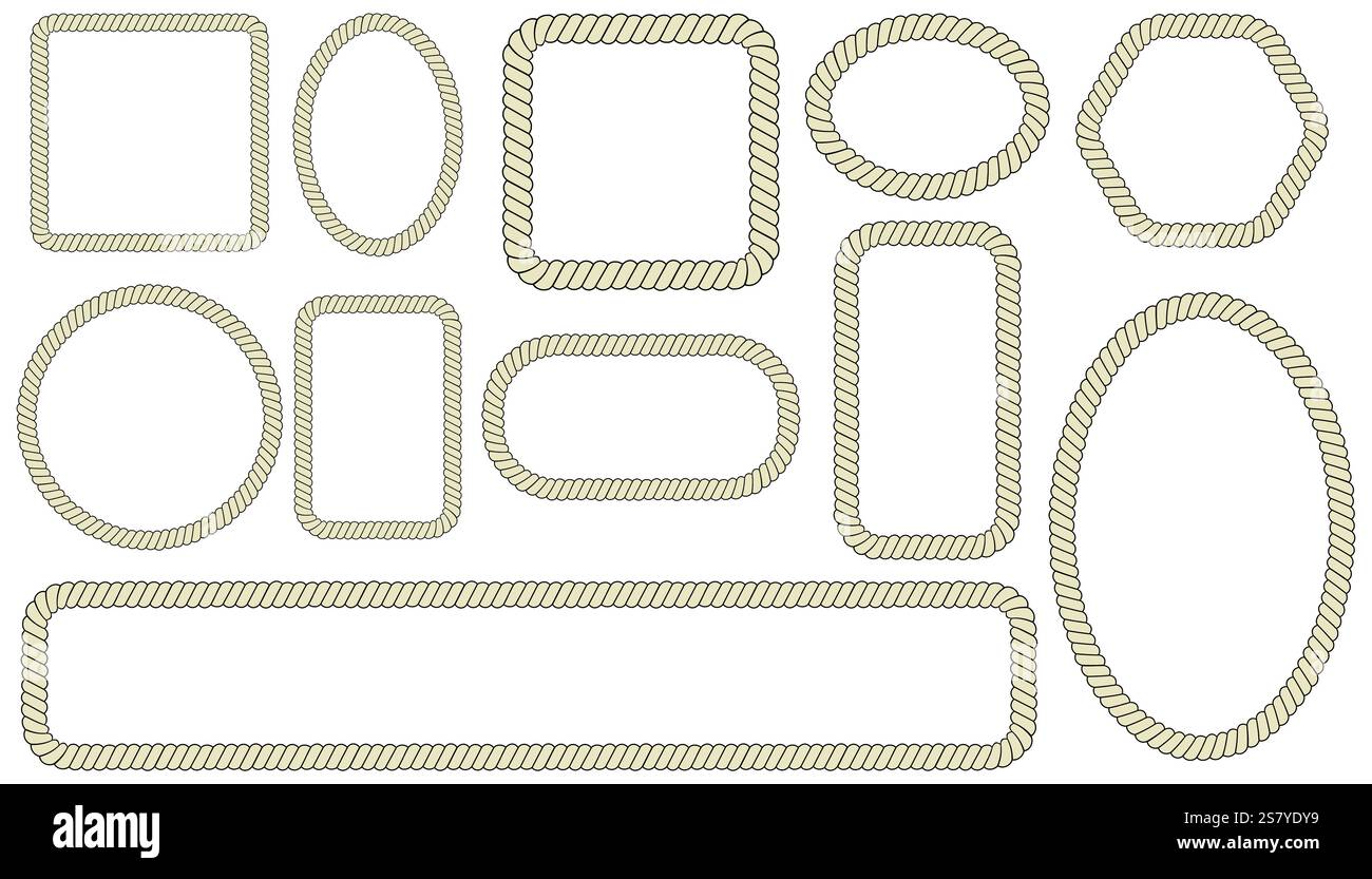 Big set of braided rope frames. Collection of borders in the shape of ...