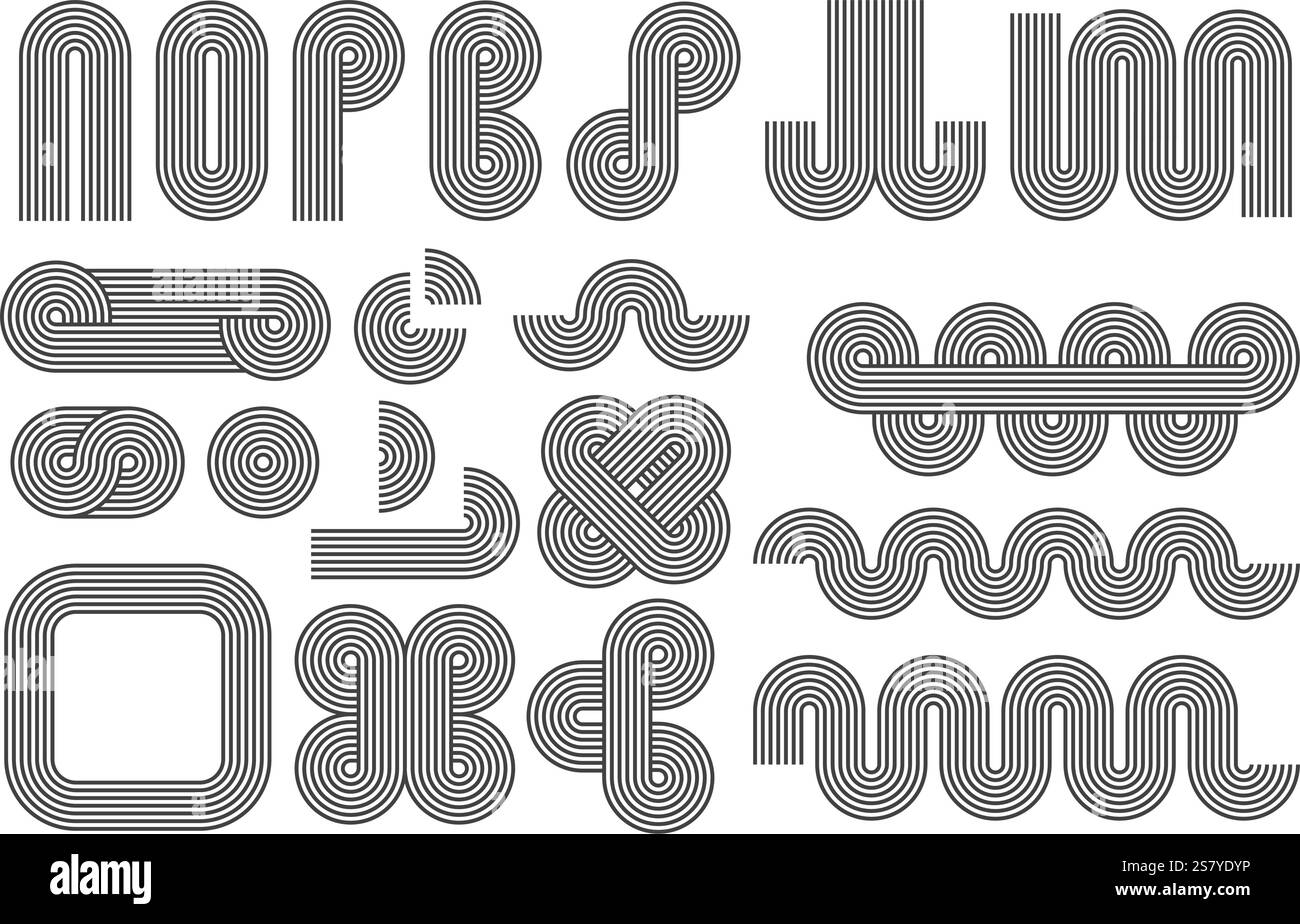 Abstract line pattern shapes. Arches and geometric retro waves on white ...