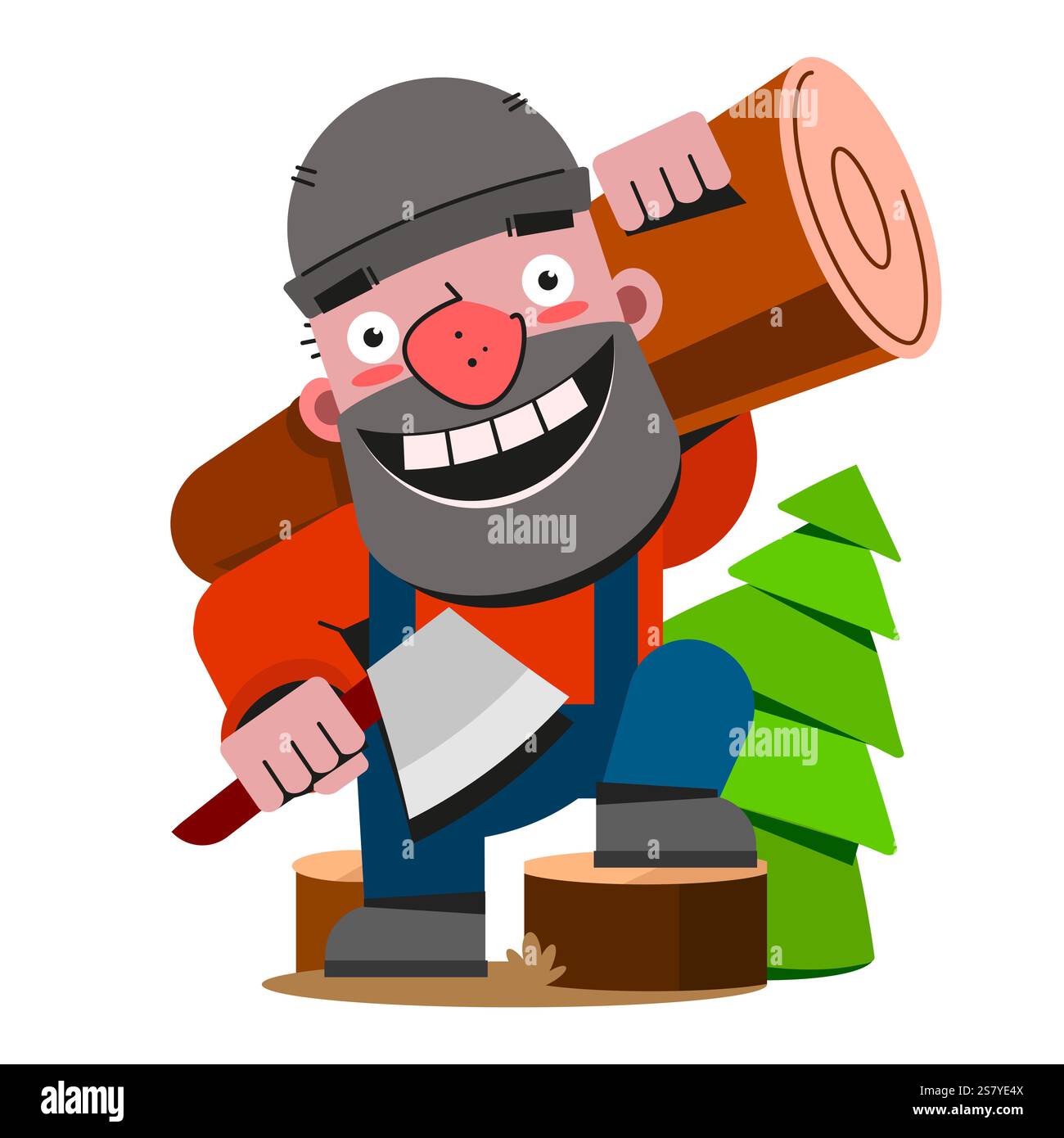 Lumberjack mascot logo concept Vector Cartoon Illustration. Line Art ...