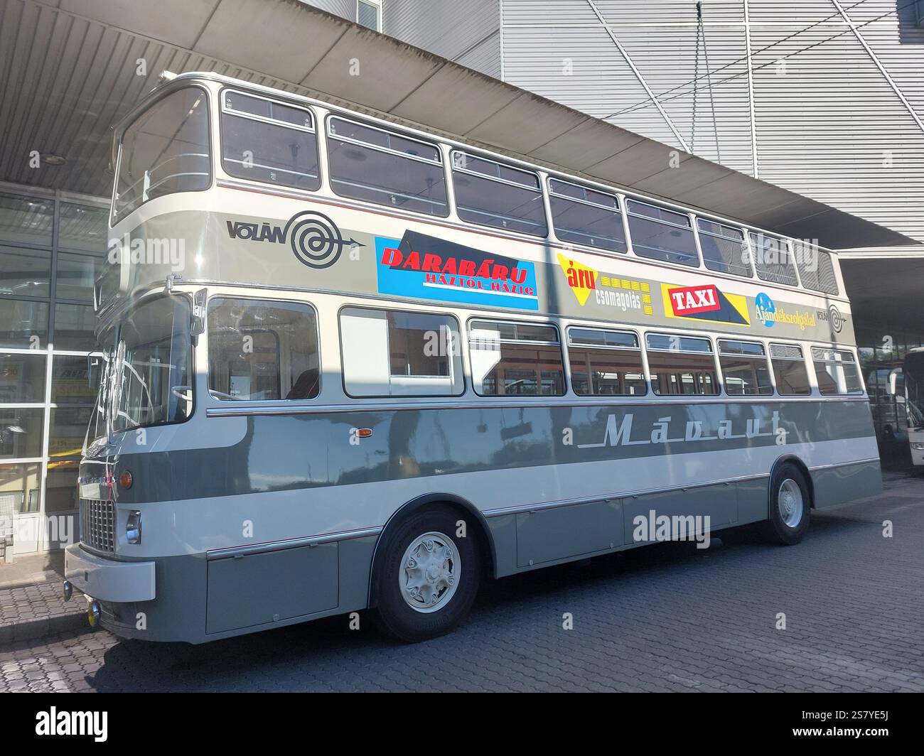 restored renovated vintage double decker bus on public display at ...