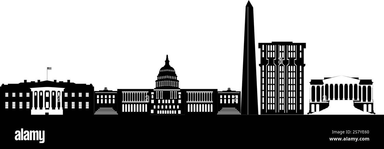 Silhouette of Famous Washington DC Landmarks in Black and White Stock ...
