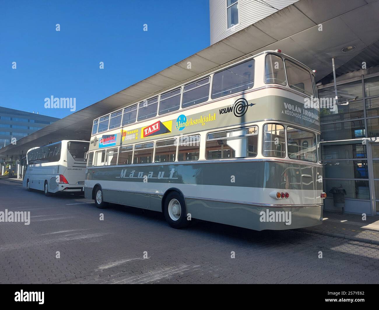 restored renovated vintage double decker bus on public display at ...