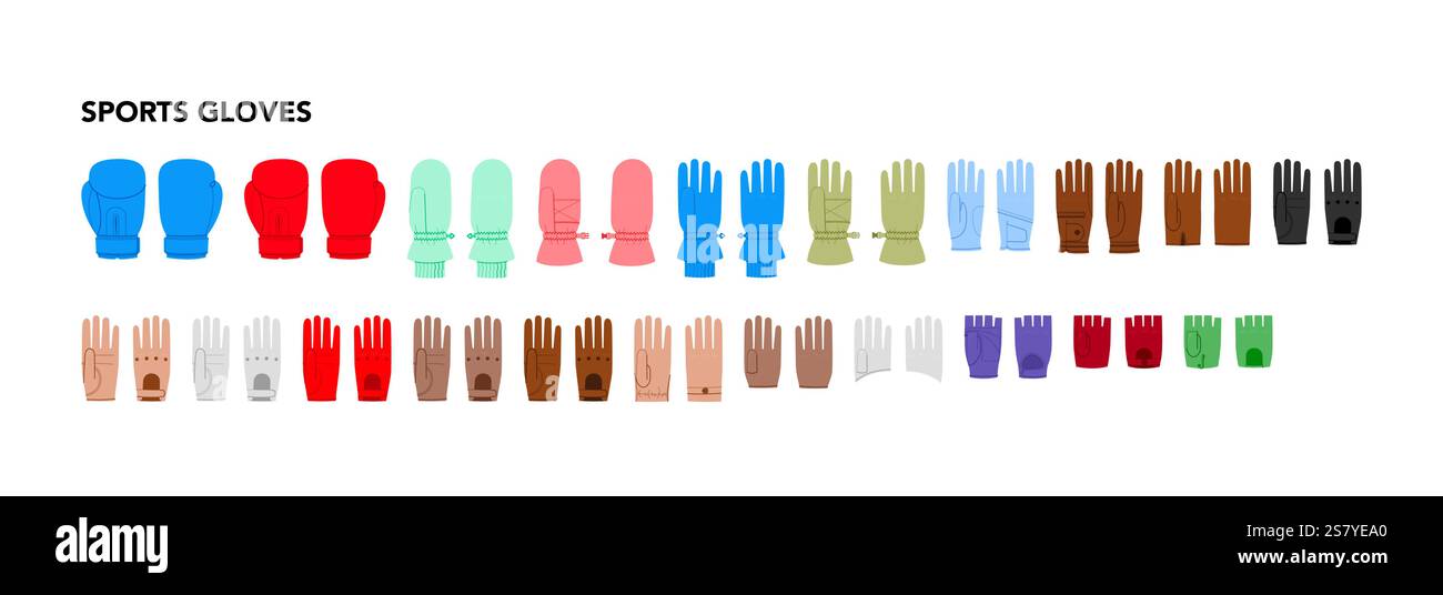 Set of Sport Gloves Fashion with names hand accessory clothing ...