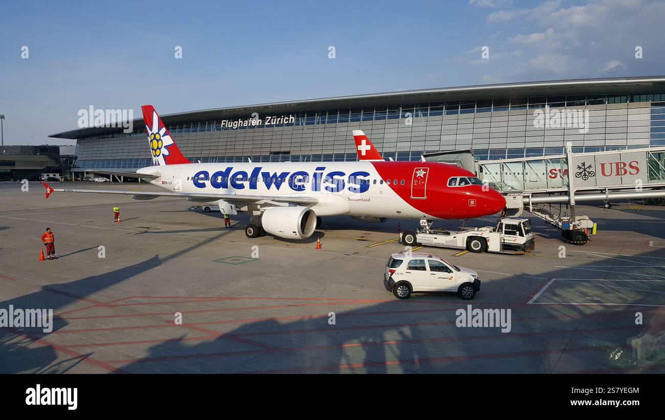 edelweiss air airbus a320 hb-ijv standing on the apron at zurich ...