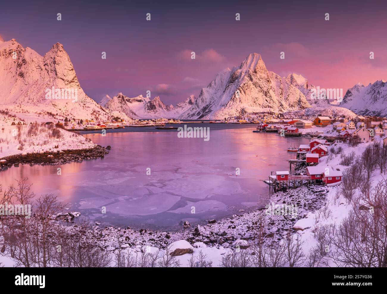 Sunset Landscape Of Norway Lofoten islands, Reine, Hamnoy village Stock Photo - Alamy