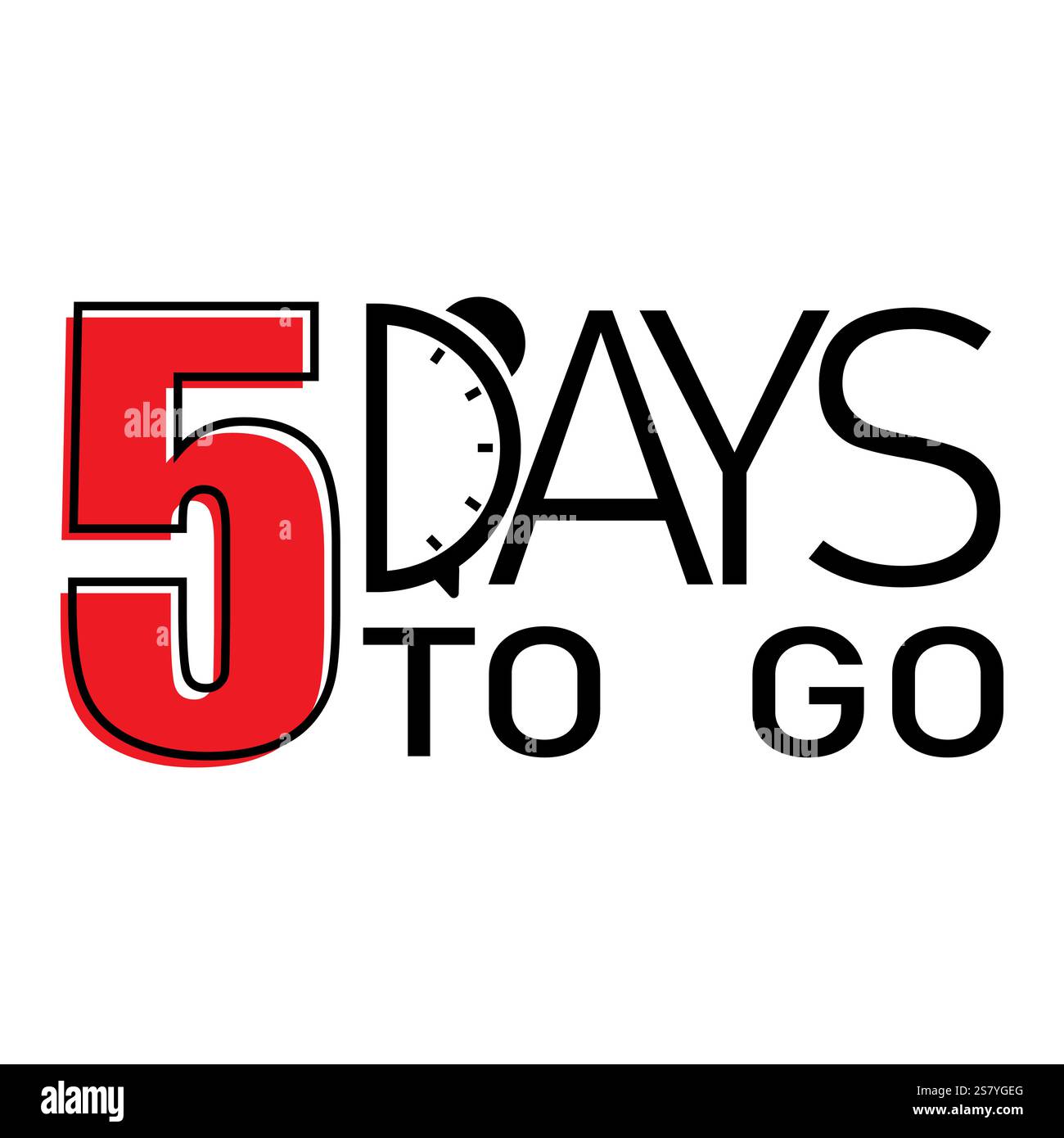Countdown number icon. Bold red five. 5 days to go. Black text detail ...