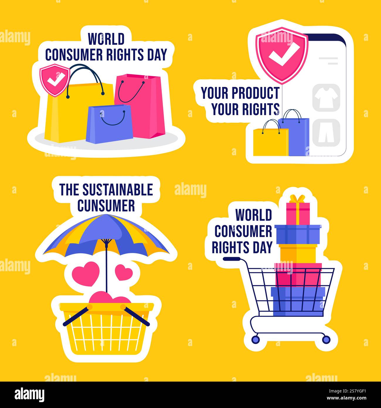 World Consumer Rights Day Social Media Label in Cartoon Style Stock ...