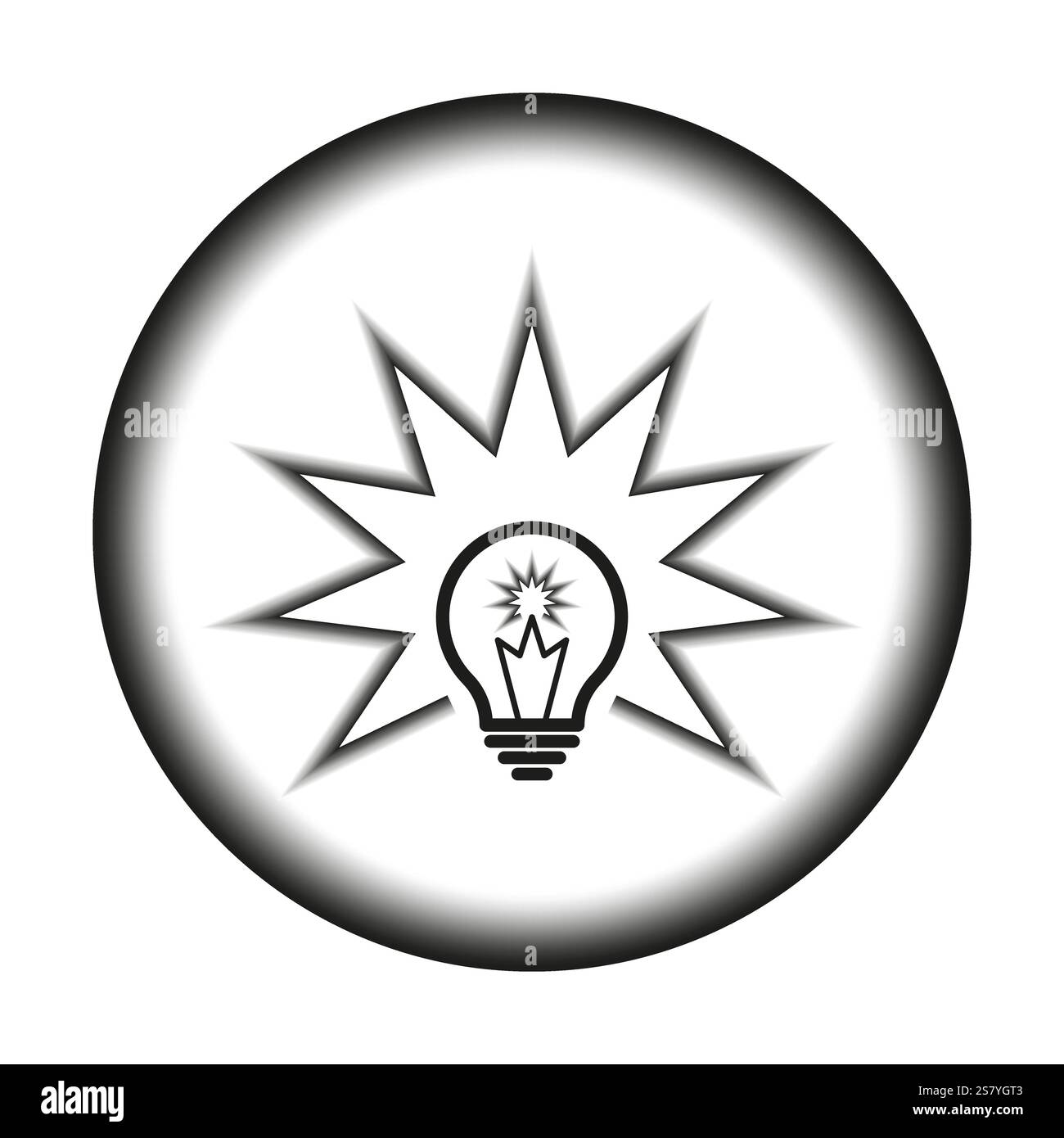 Light bulb icon. Bright circular outline. Starburst shape detail ...