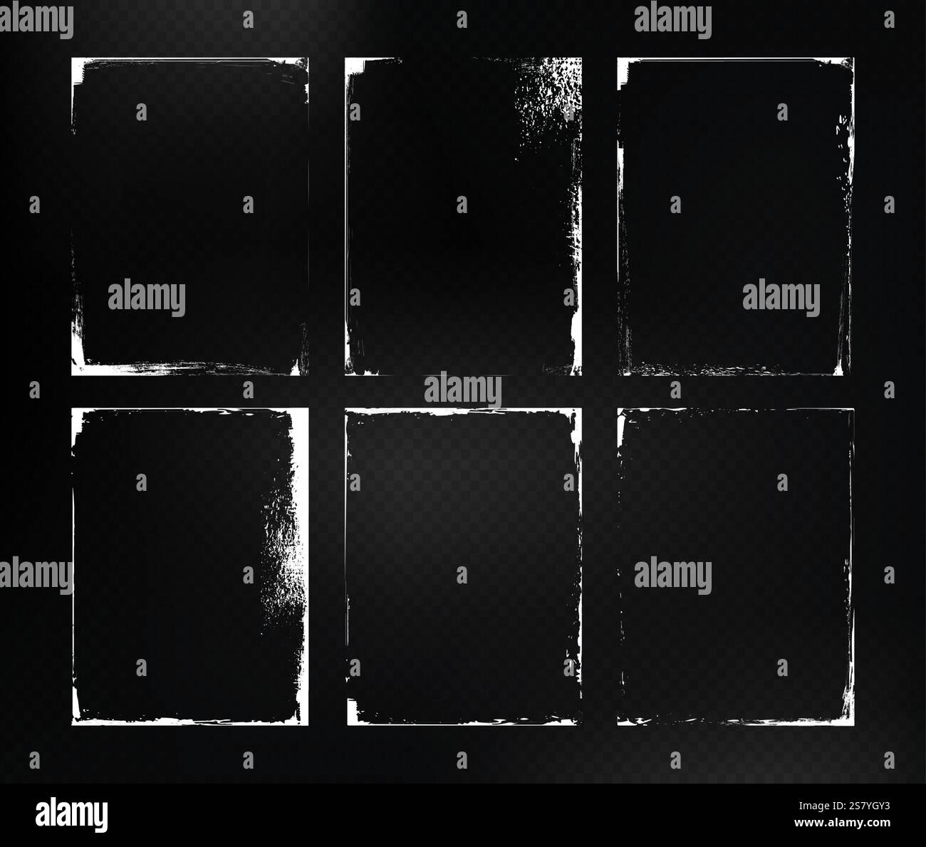 Photo frame stroke edges set - white grunge borders with rough textured ...