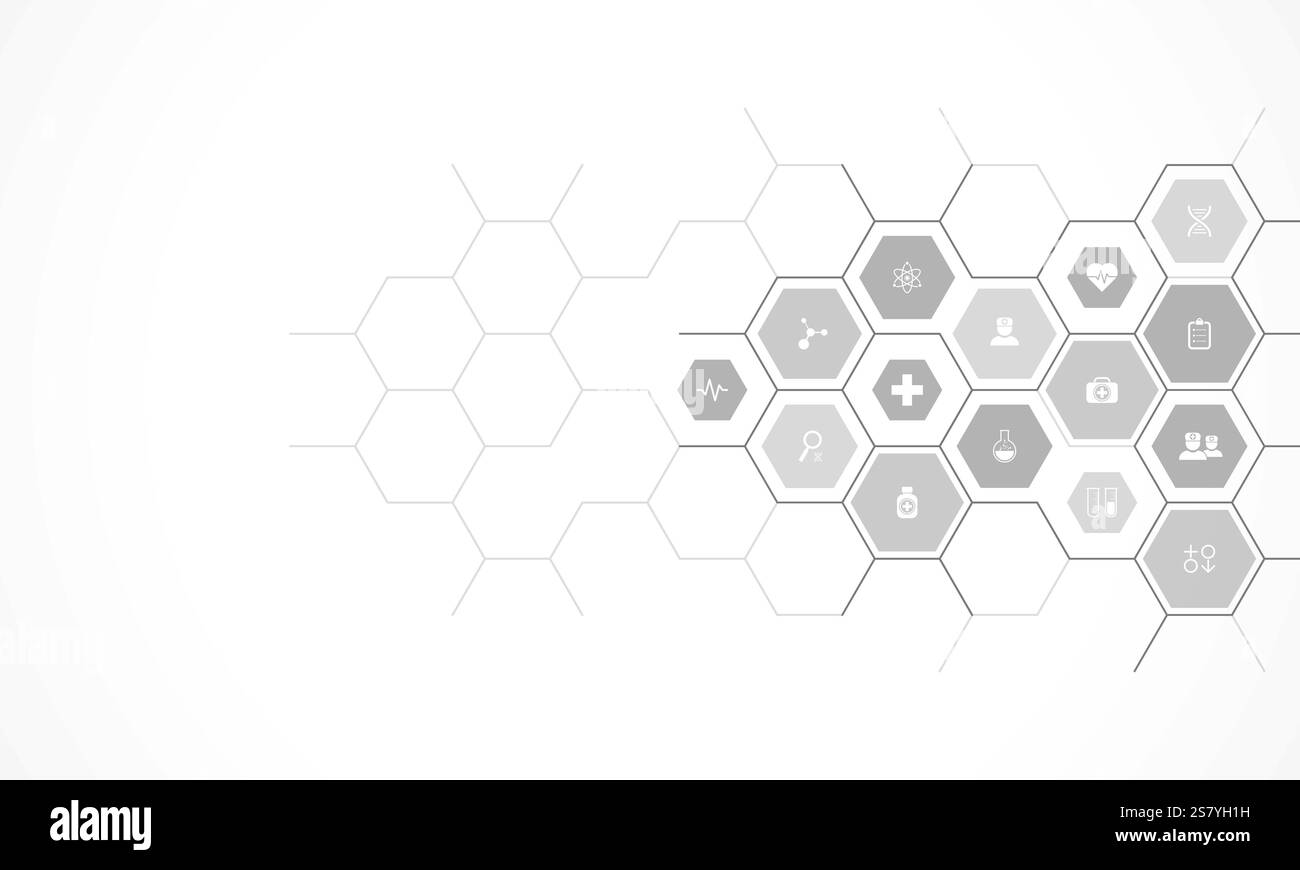 Medical background and healthcare technology with flat icons and ...