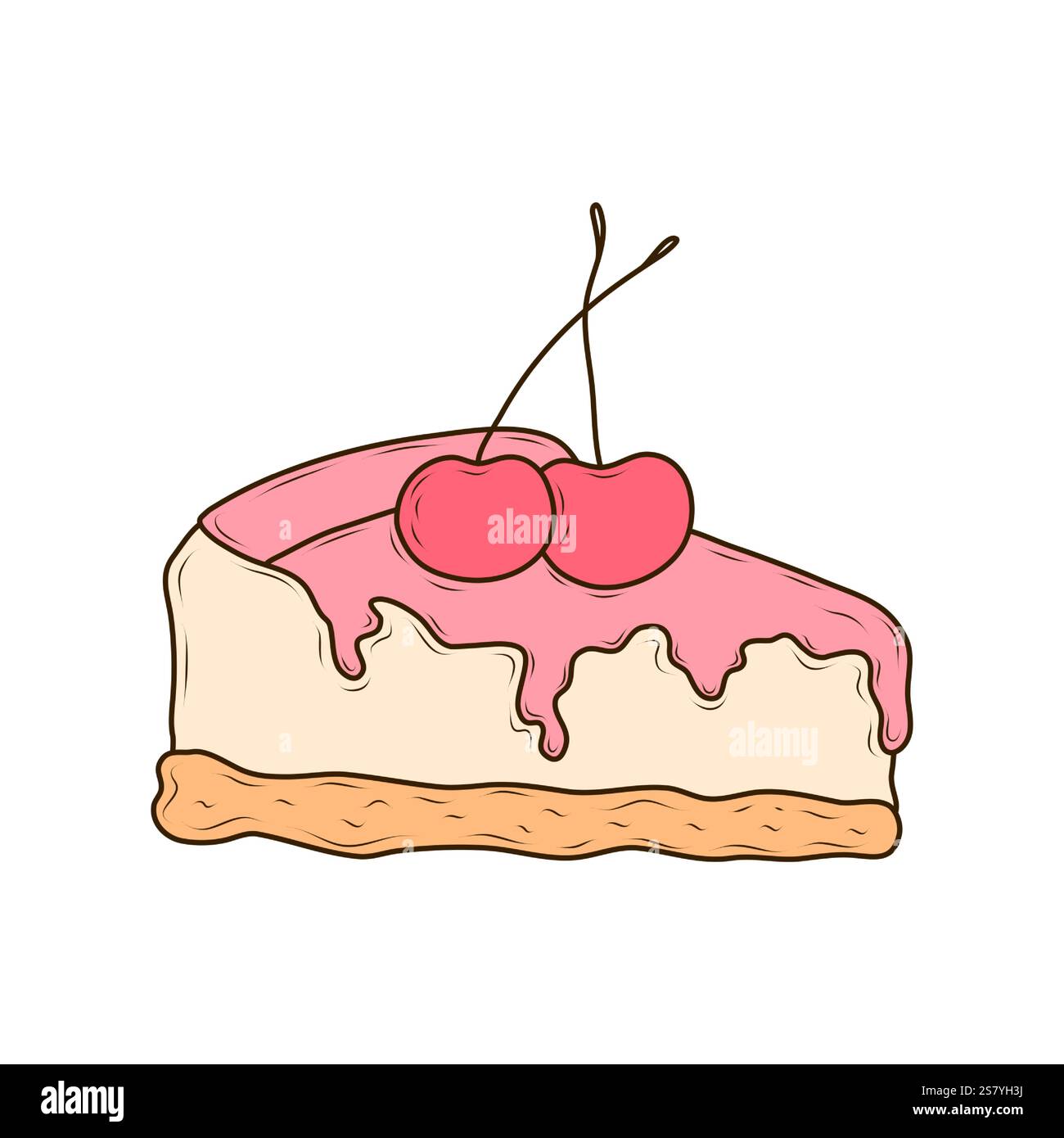 Appetizing cheesecake with pink glaze and sweet cherries on top. Vector ...
