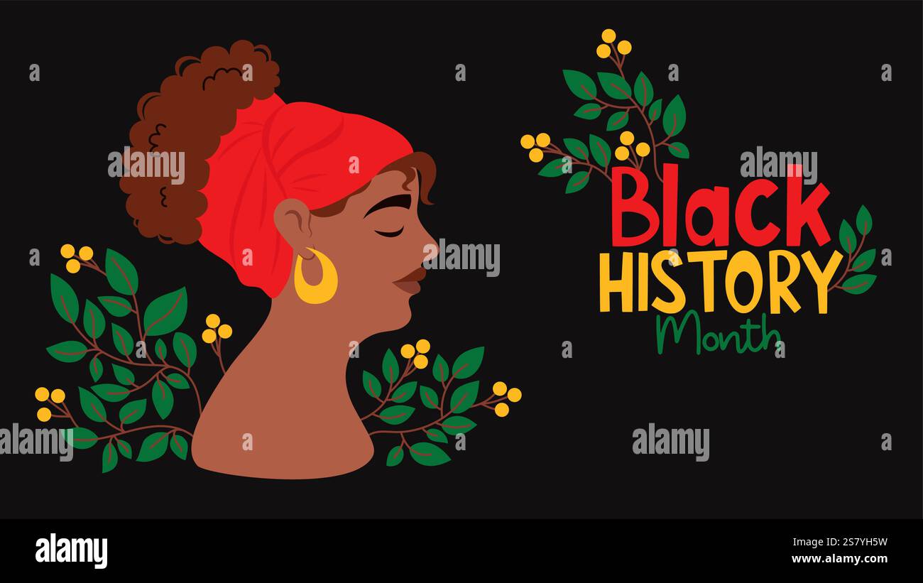 Black History Month poster. Cute African American woman in profile with ...