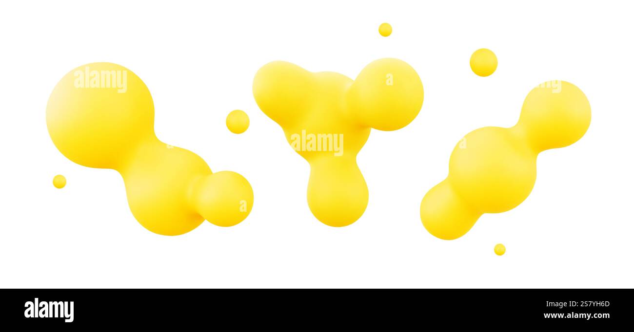 3d blob shapes in bright yellow gradient with smooth organic curves. Floating abstract elements ...