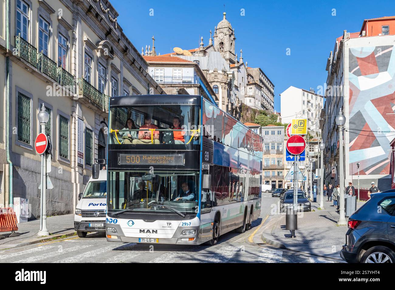 Public bus coming down R.de Ferreira Borges. Oporto (Portugal Stock ...