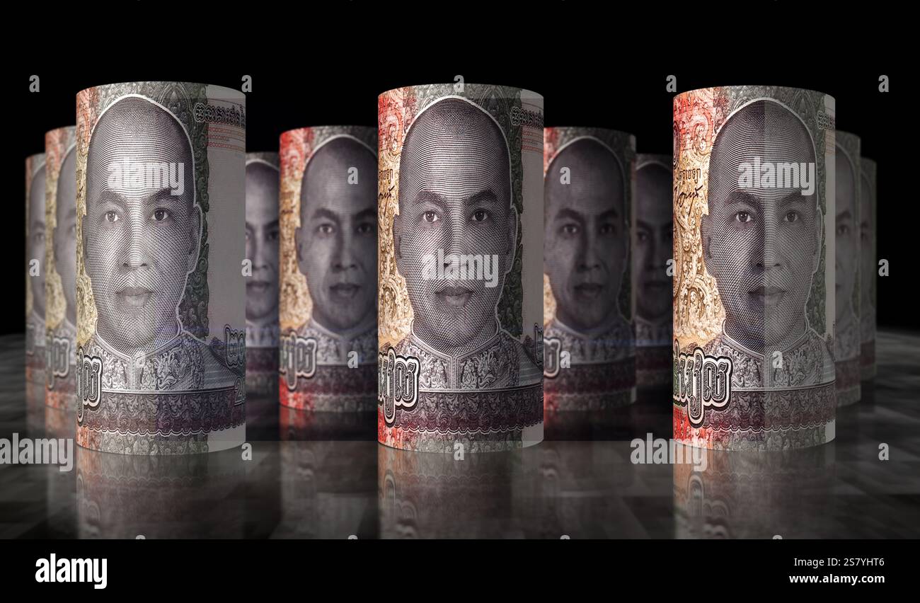 Cambodia money Cambodian riel money rolls 3d illustration. 2000 KHR ...