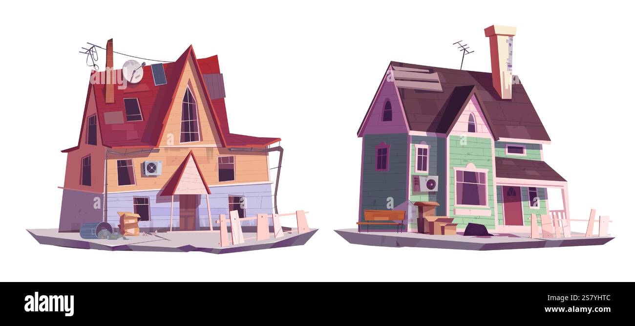 Game asset platform set of abandoned ghetto houses - dilapidated ...