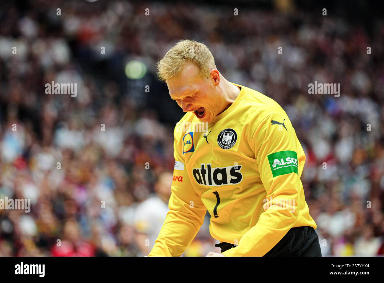 Jubel nach Parade David Spaeth (Deutschland, #01) DEN, Deutschland vs. Tschechien, Handball, IHF ...