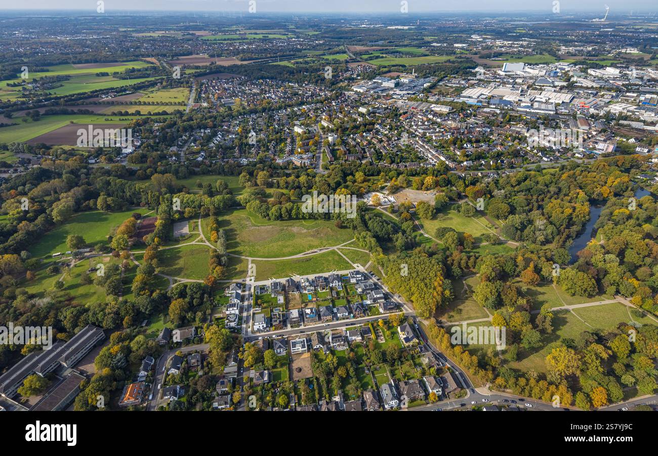 Aerial view, Moers amusement park, construction site with new housing ...