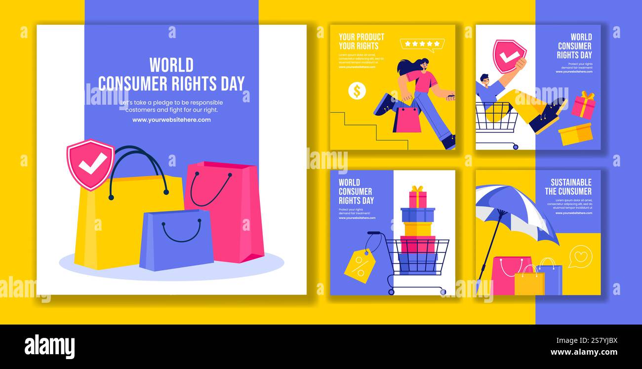 Consumer Rights Day Social Media Post Template with Flat Cartoon ...