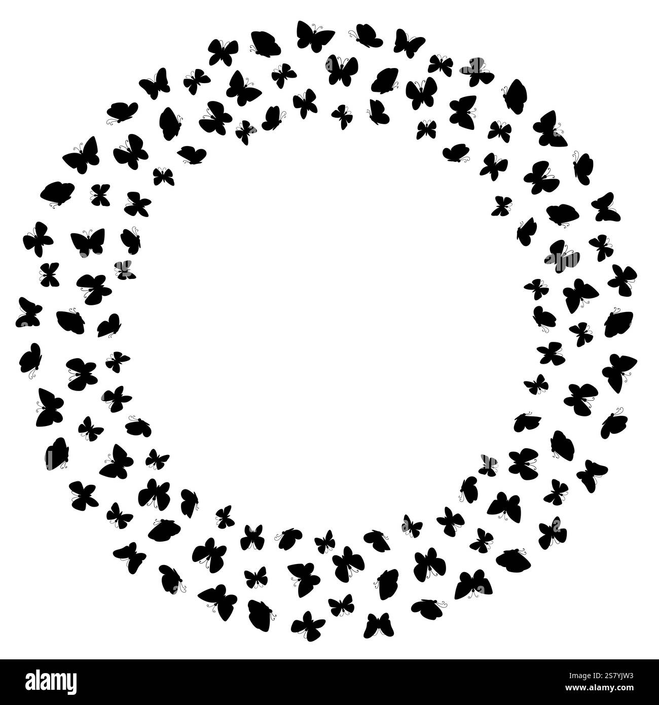 Cute butterflies silhouette round frame. Flying summer insects round ...