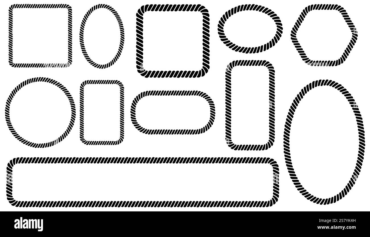 Big set of braided rope frames. Collection of borders in the shape of ...