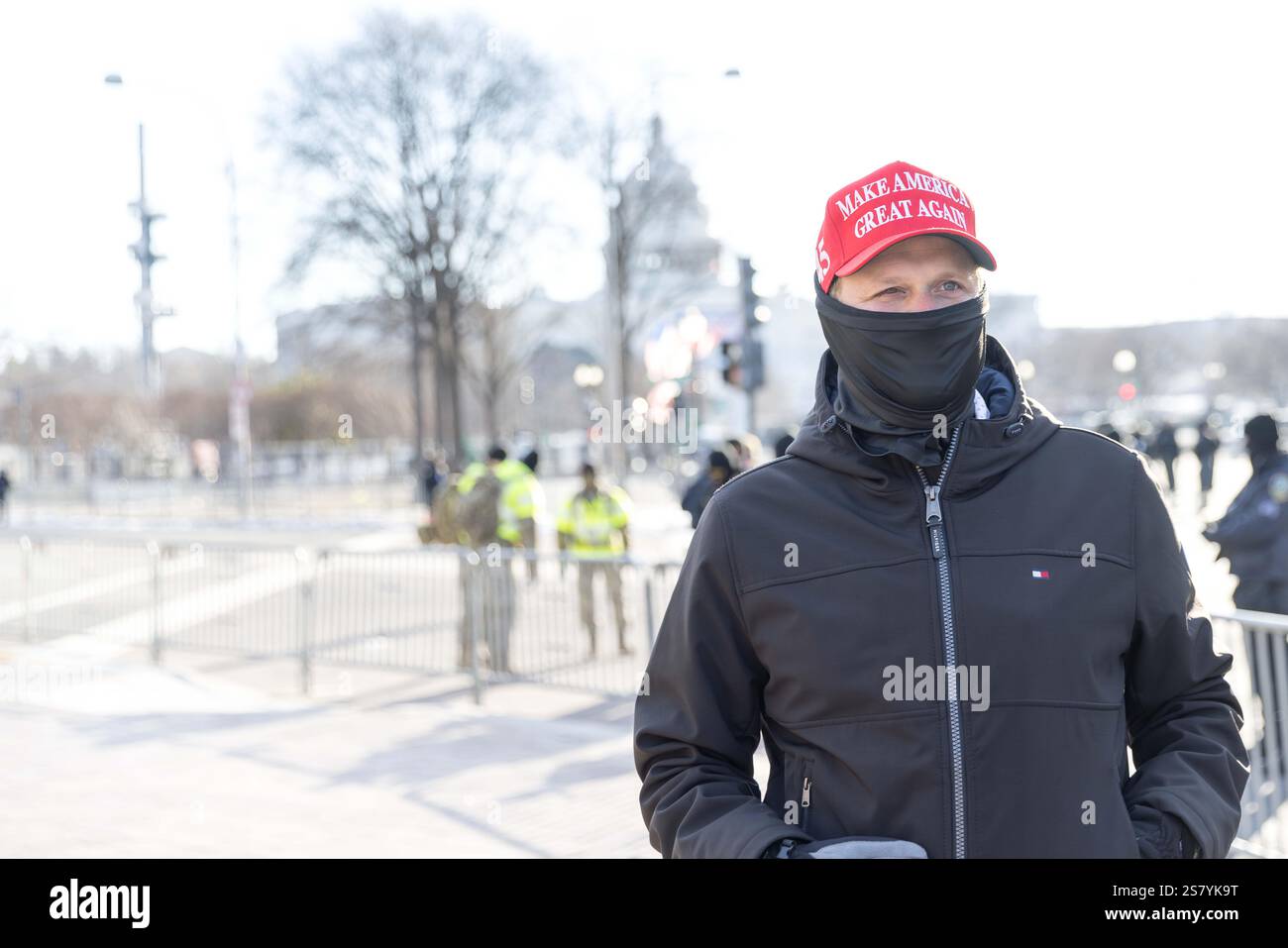 Washington, United States. 20th Jan, 2025. Supporters and police gather ...