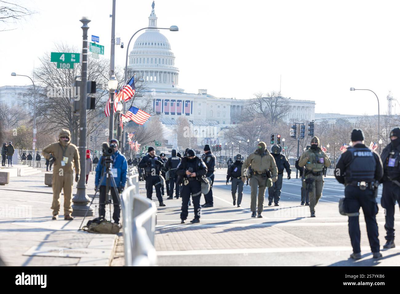 Washington, United States. 20th Jan, 2025. Supporters and police gather ...