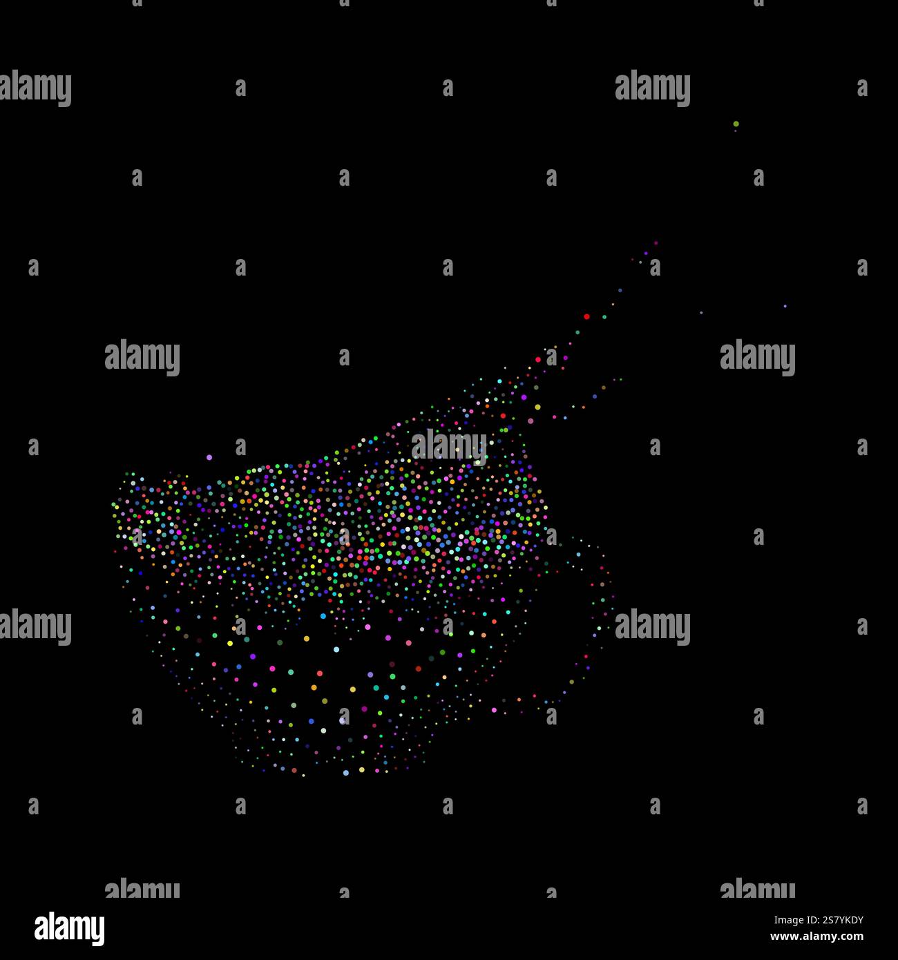 Coffee cup breaking into colorful particles, created from circular dots ...