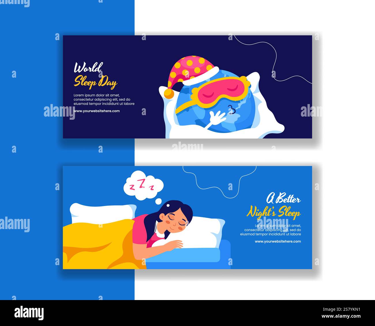 Horizontal Banner Template Featuring World Sleep Day in Flat Cartoon ...