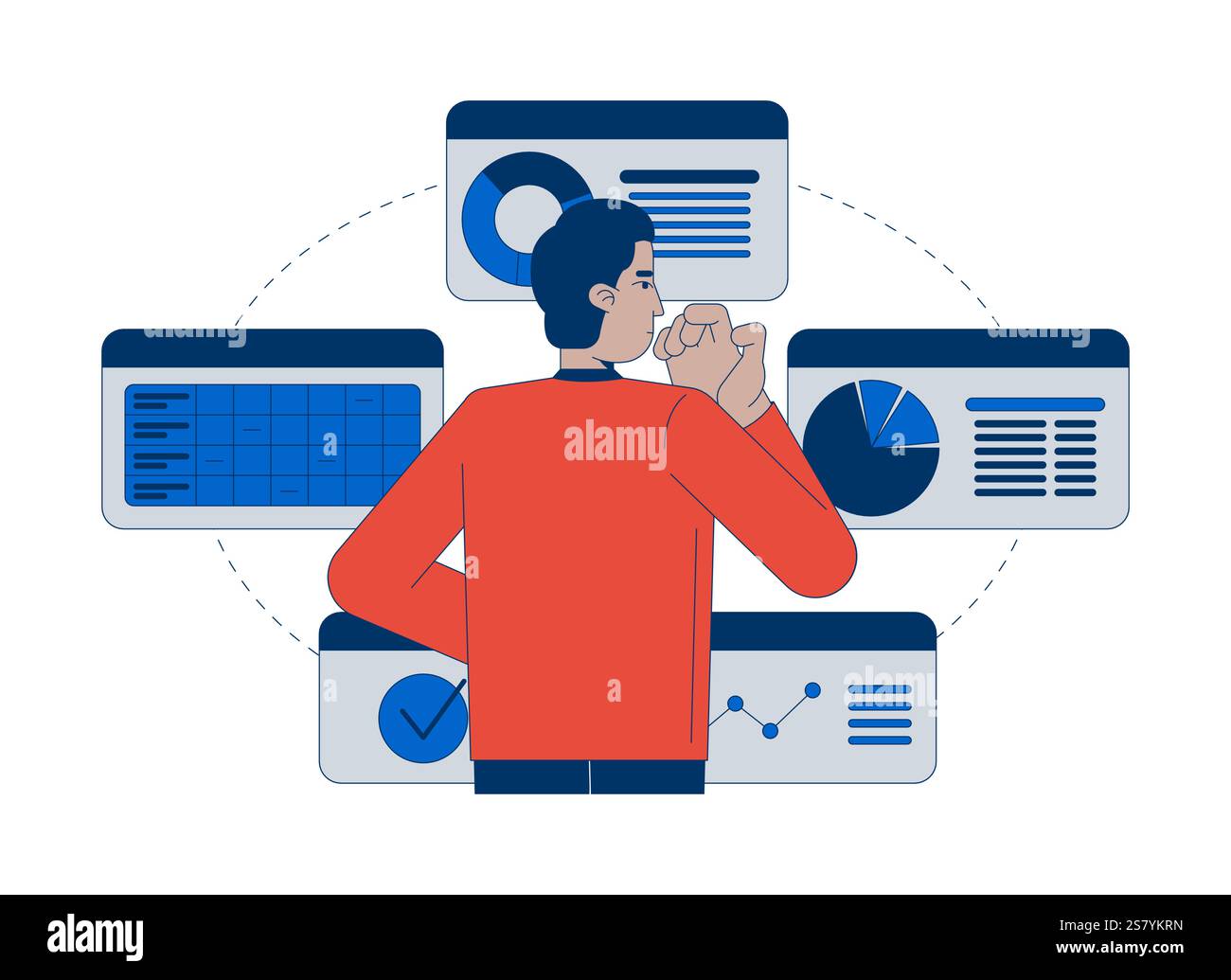 Analyzing data insights for decision making 2D illustration concept ...